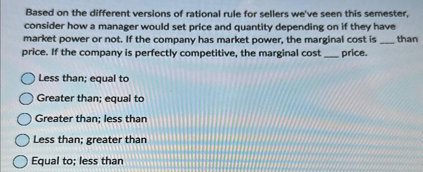 Solved Based on the different versions of rational rule for | Chegg.com