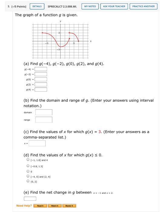 Solved 3. (-/5 Points) DETAILS SPRECALC72.3.008.MI. MY NOTES | Chegg.com Solved 3. (-/5 Points) DETAILS SPRECALC72.3.008.MI. MY NOTES | Chegg.com