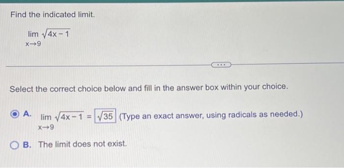 Solved Find the indicated limit. \\[ \\lim _{x \\rightarrow | Chegg.com