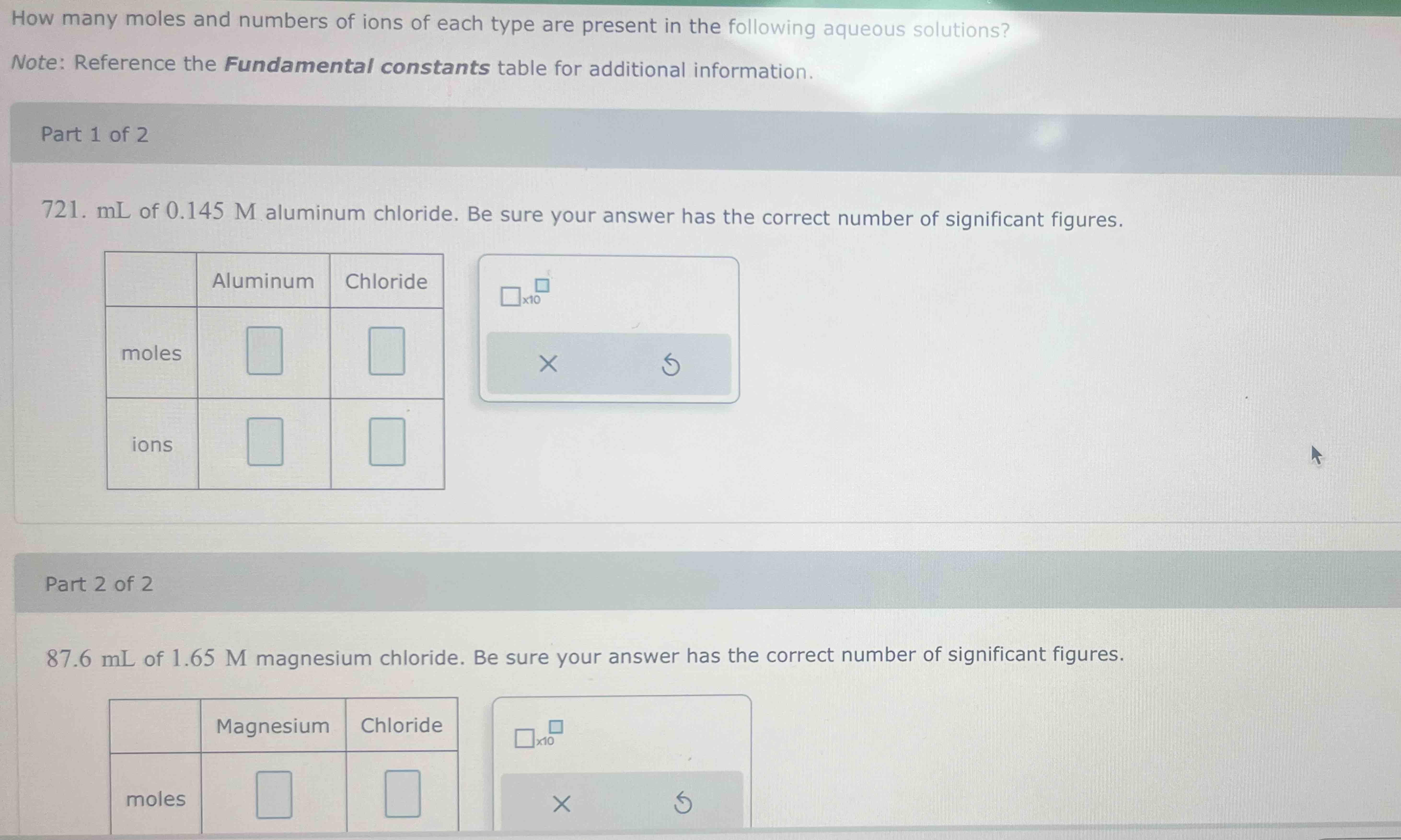 Solved How many moles and numbers of ions of each type are | Chegg.com
