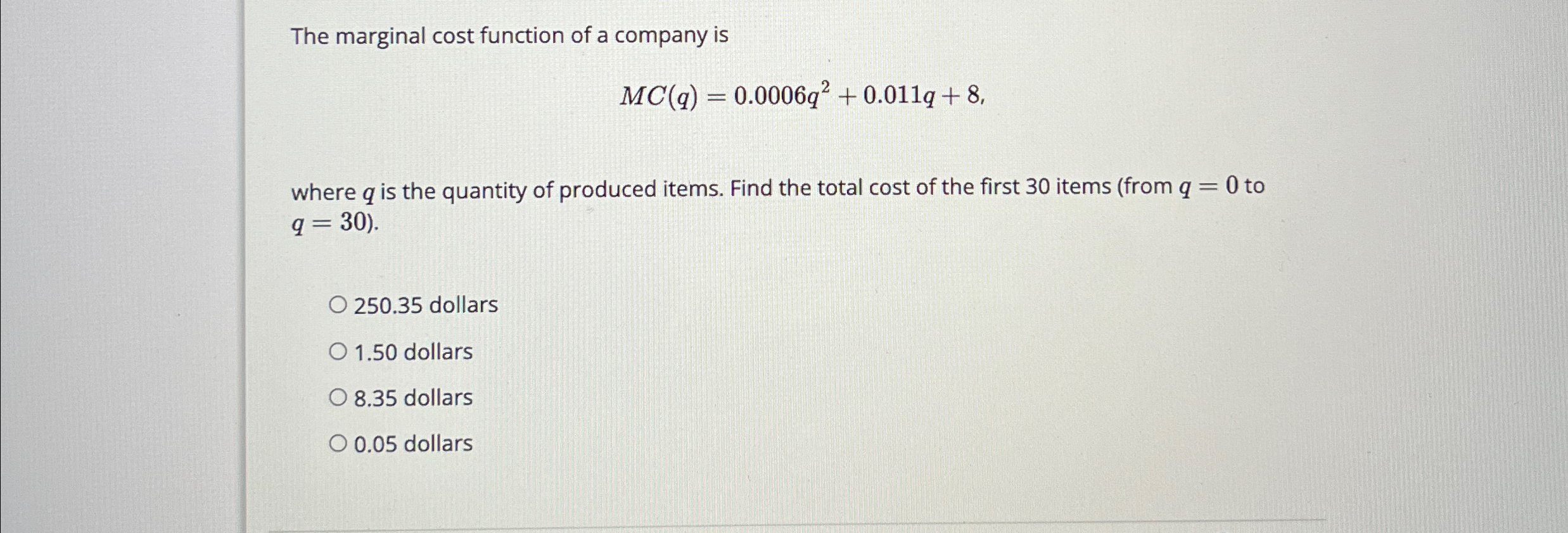 Solved The marginal cost function of a company | Chegg.com