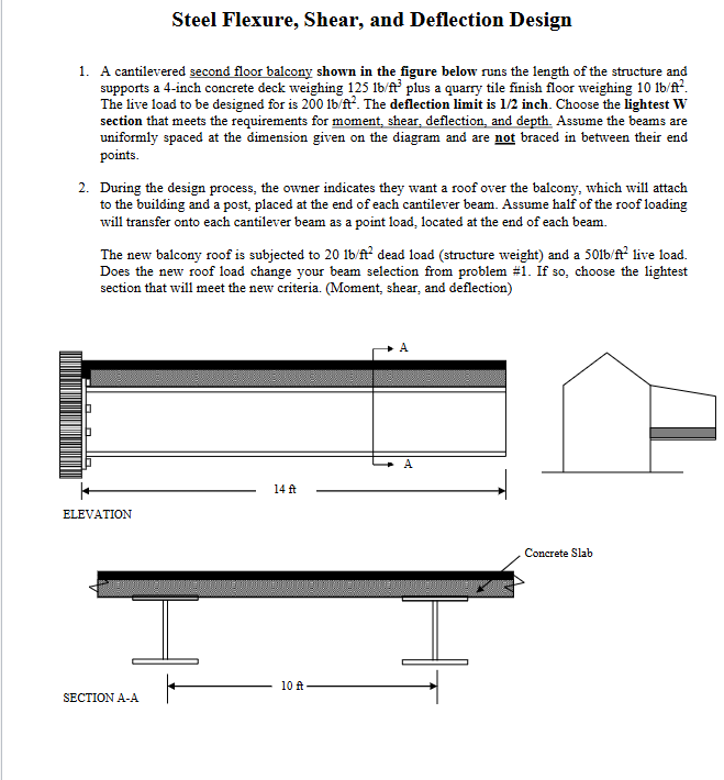 1. ﻿A cantilevered second floor balcony shown in the | Chegg.com