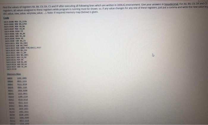 Rand the values of registers AX, BX, CX DX CS and IP | Chegg.com