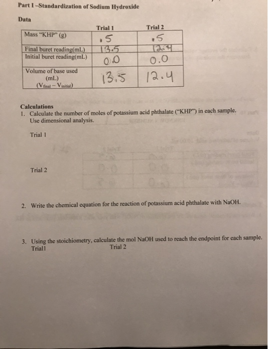 Solved 4. Calculate the molarity of the NaOH for each | Chegg.com