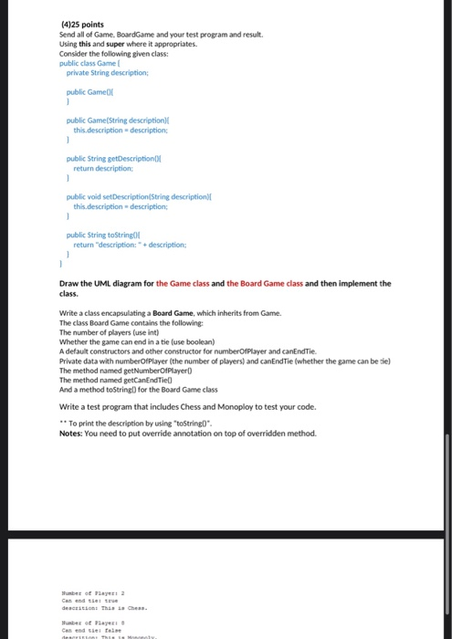 Solved Send all of Game, BoardGame and your test program | Chegg.com