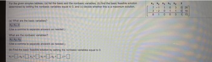 Solved Z For the given simplex tableau. (a) list the basic | Chegg.com