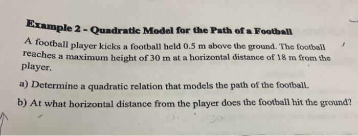 Solved Example 2 Quadratic Model For The Path Of A