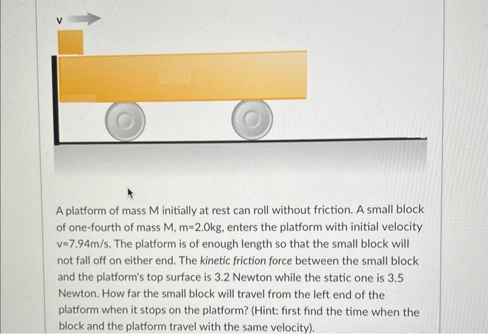 Solved A platform of mass M initially at rest can roll | Chegg.com