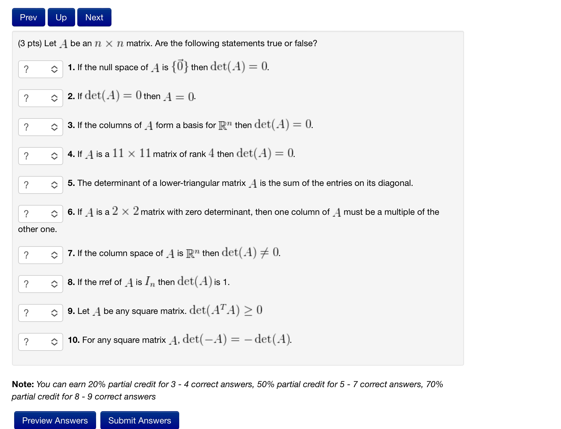 Solved Prev(3 ﻿pts) ﻿Let A ﻿be an n×n ﻿matrix. Are the | Chegg.com