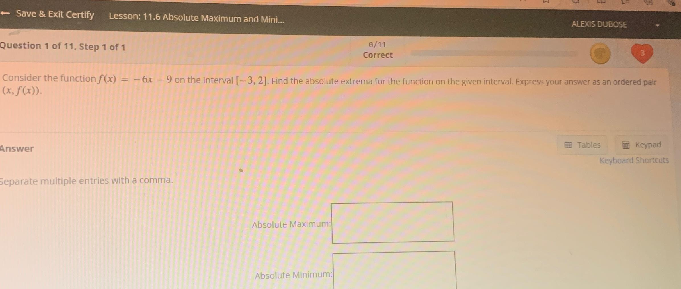 Solved Save & Exit CertifyLesson: 11.6 ﻿Absolute Maximum and | Chegg.com
