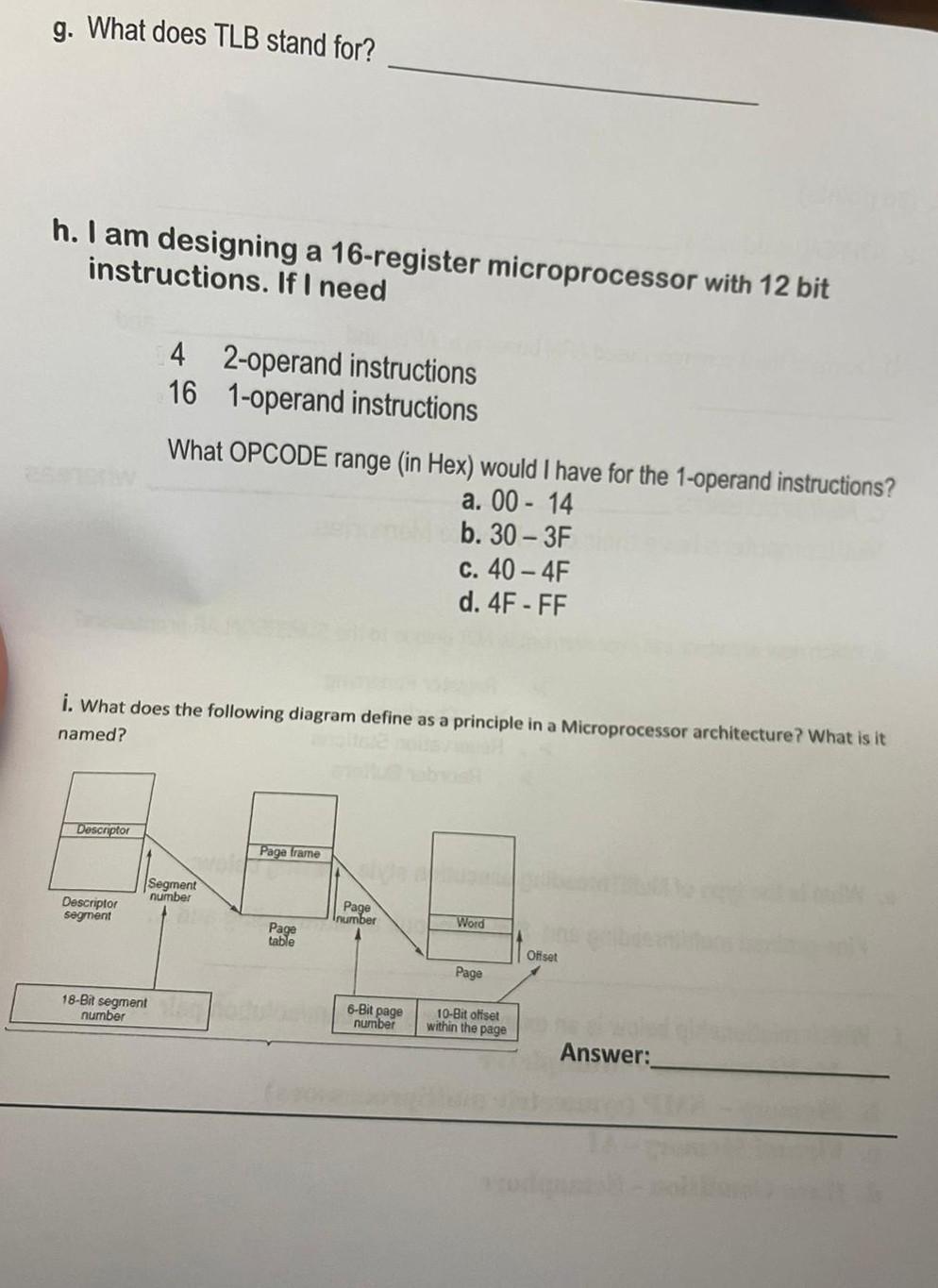 Solved g. What does TLB stand for? h. I am designing a | Chegg.com