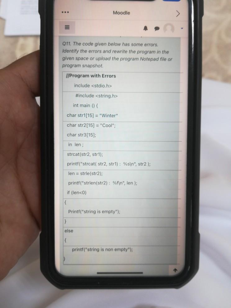 Solved Moodle Q11 The Code Given Below Has Some Errors 