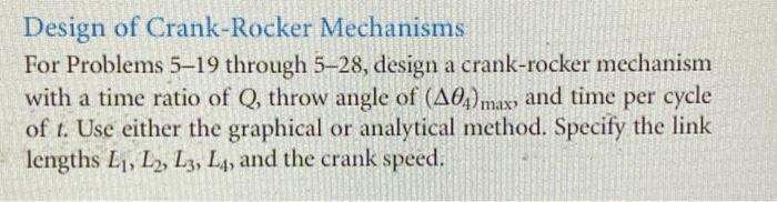 Solved Design of Crank-Rocker Mechanisms For Problems 5-19 | Chegg.com