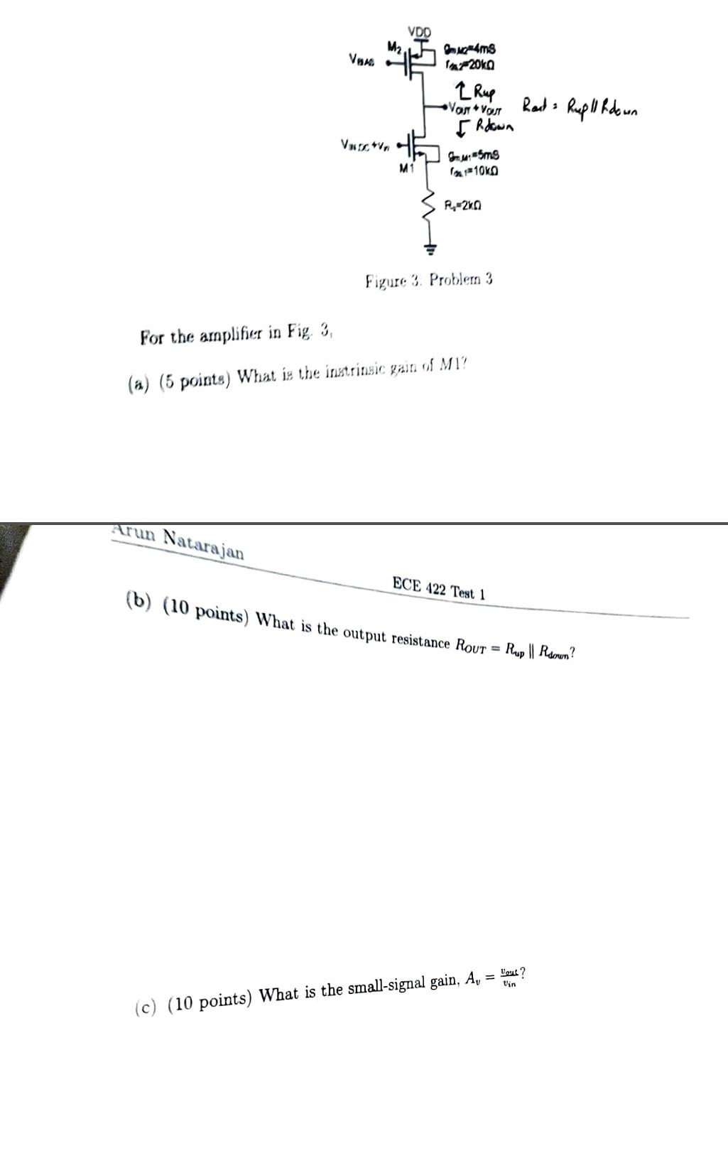 Solved Figure 3 . Yrobeen 3 For the amplifier in Fig. 3 (a) | Chegg.com