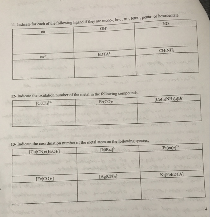 Solved 11- Indicate for each of the following ligand if they | Chegg.com