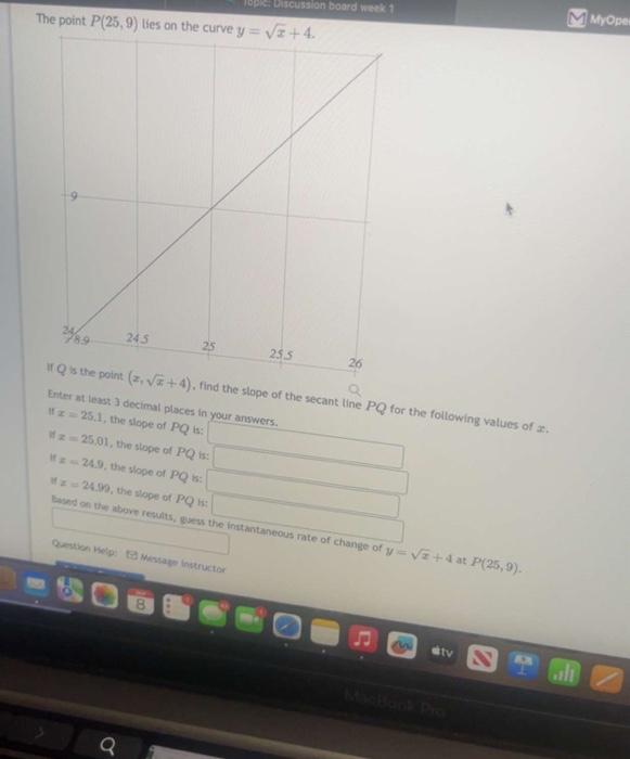 Solved The point P(25, 9) lies on the curve y = √√x+4. 24/89 | Chegg.com