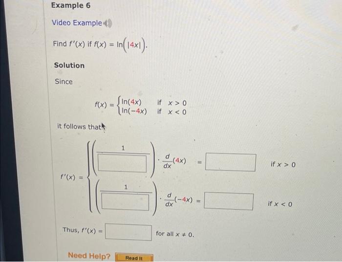 Solved Find f′(x) if f(x)=ln(∣4x∣) Solution Since | Chegg.com