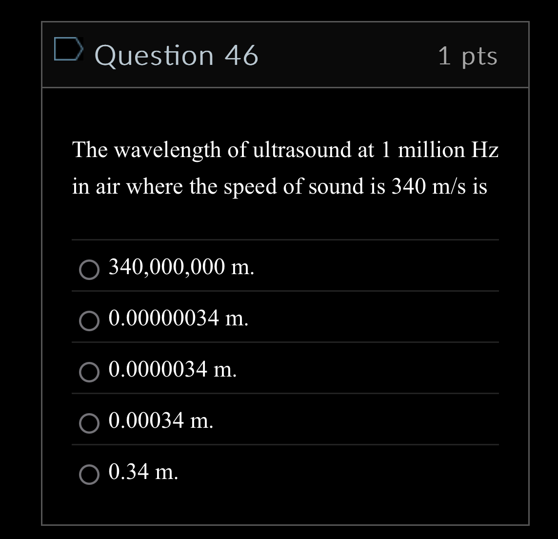 Solved Question 461 ﻿ptsThe wavelength of ultrasound at 1 | Chegg.com