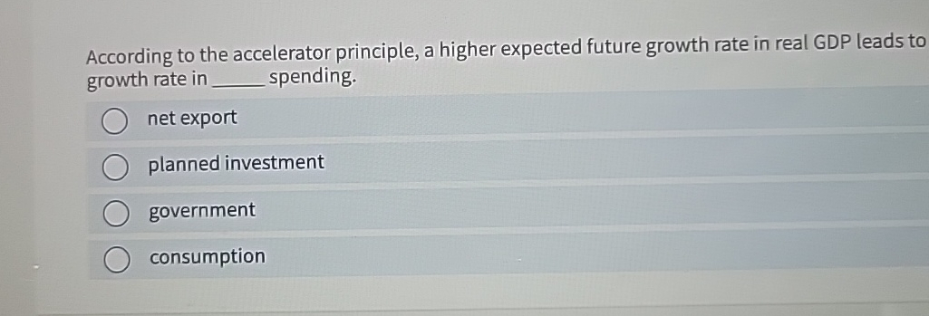 Solved According to the accelerator principle, a higher | Chegg.com