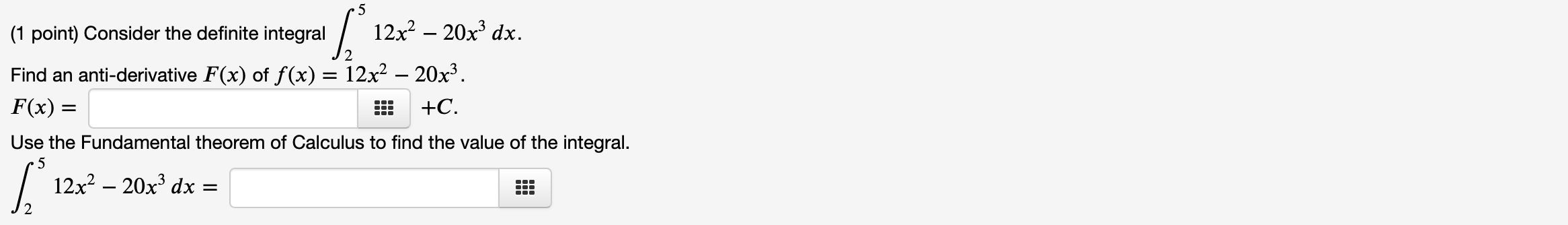 Solved (1 ﻿point) ﻿Consider the definite integral | Chegg.com