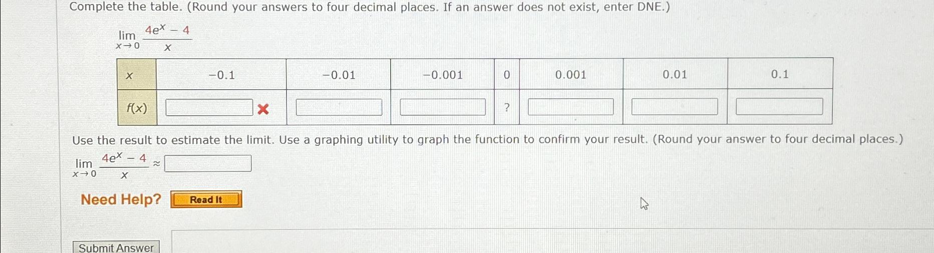 Solved Complete the table. (Round your answers to four | Chegg.com
