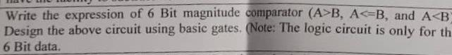 Solved Write the expression of 6 Bit magnitude comparator | Chegg.com