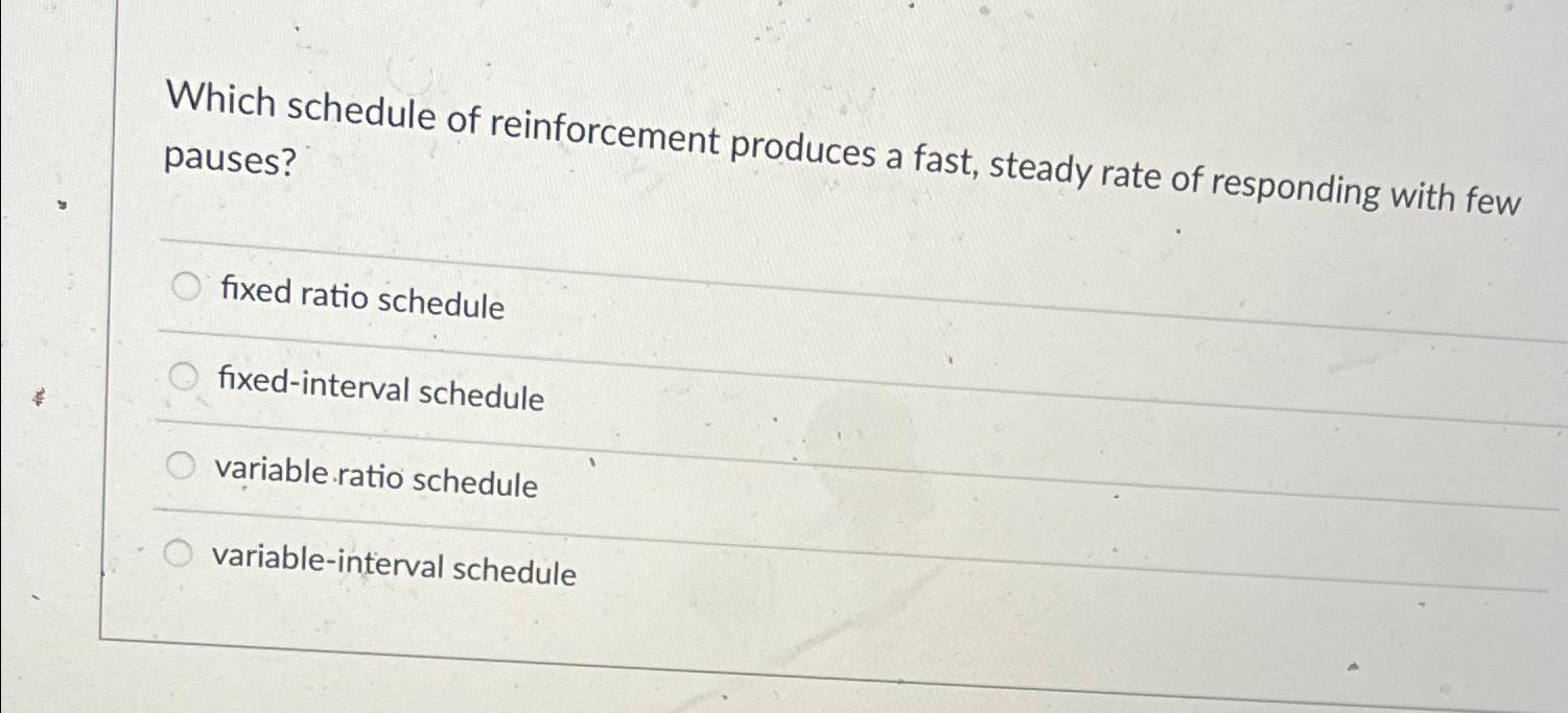 Solved Which schedule of reinforcement produces a fast, | Chegg.com