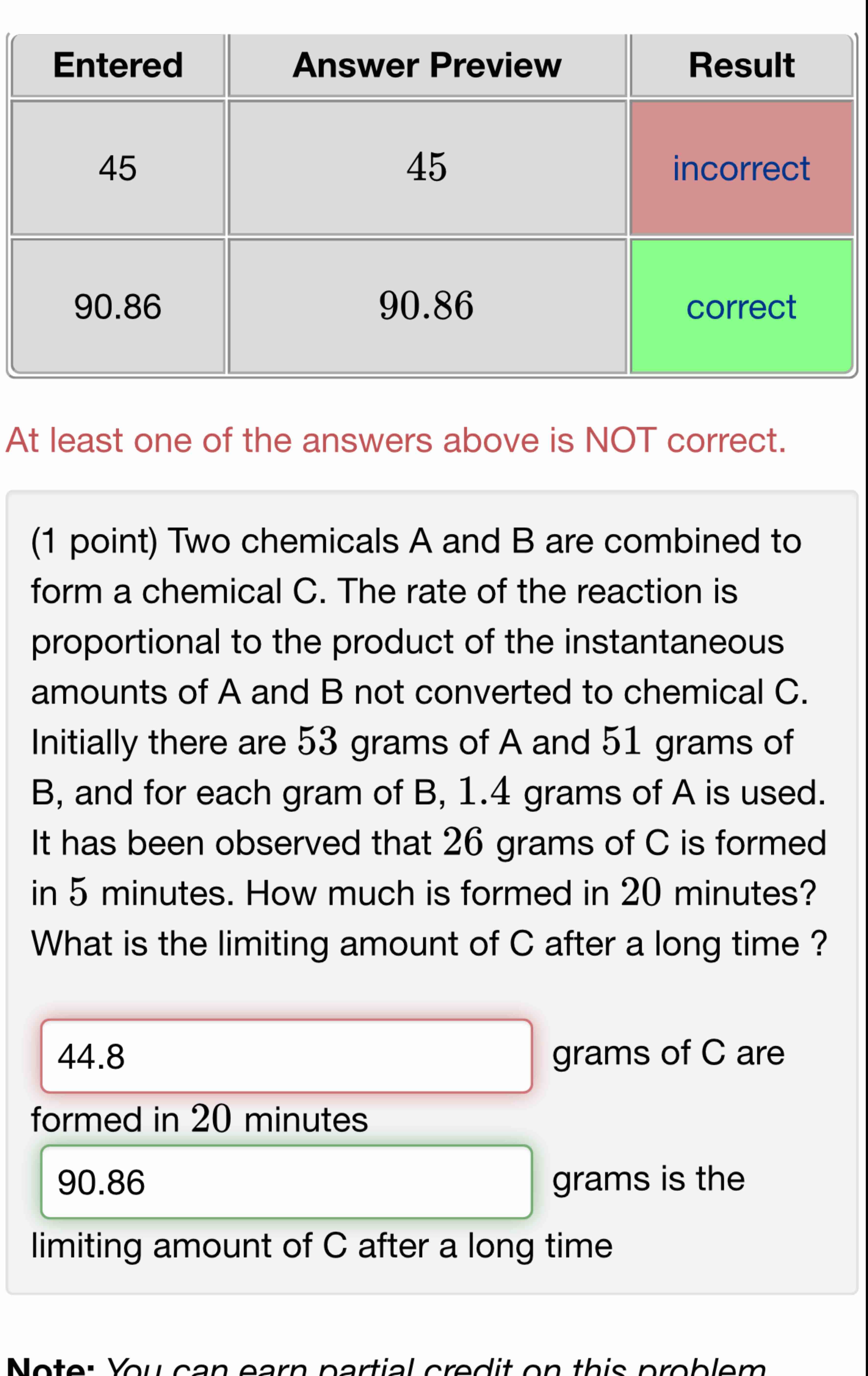 Solved (1 ﻿point) ﻿Two chemicals \( ﻿A \) ﻿and \( ﻿B \) ﻿are | Chegg.com