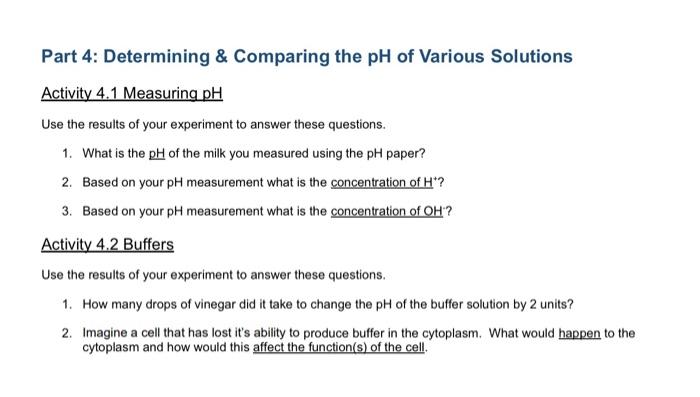 Solved Part 4: Determining & Comparing the pH of Various | Chegg.com