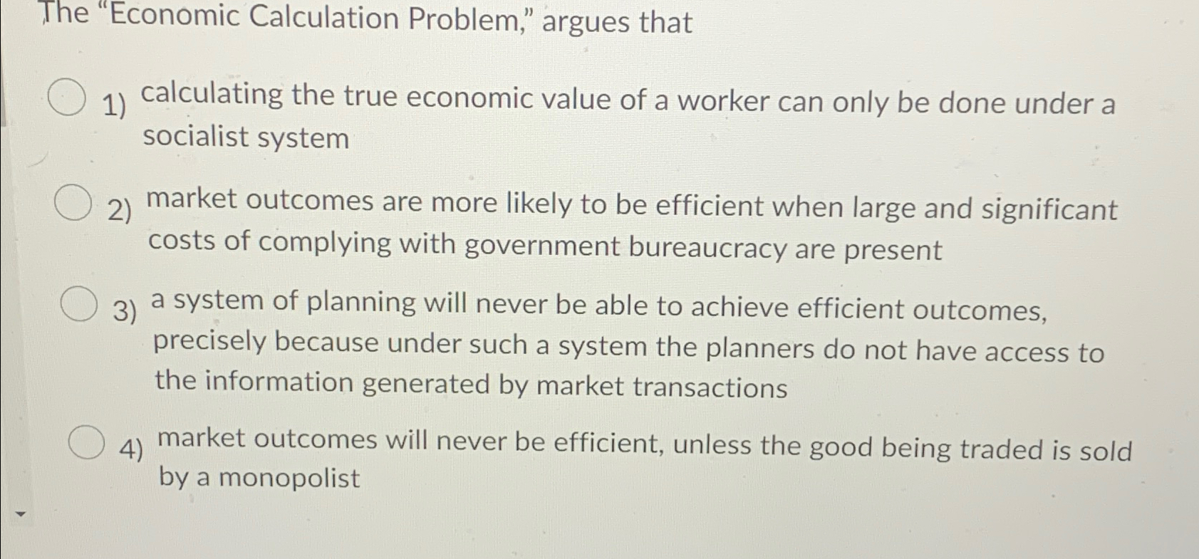 Solved The "Economic Calculation Problem," argues | Chegg.com