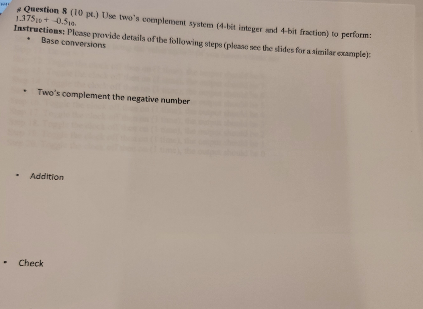 Solved # Question 8 (10 ﻿pt.) ﻿Use two's complement system | Chegg.com