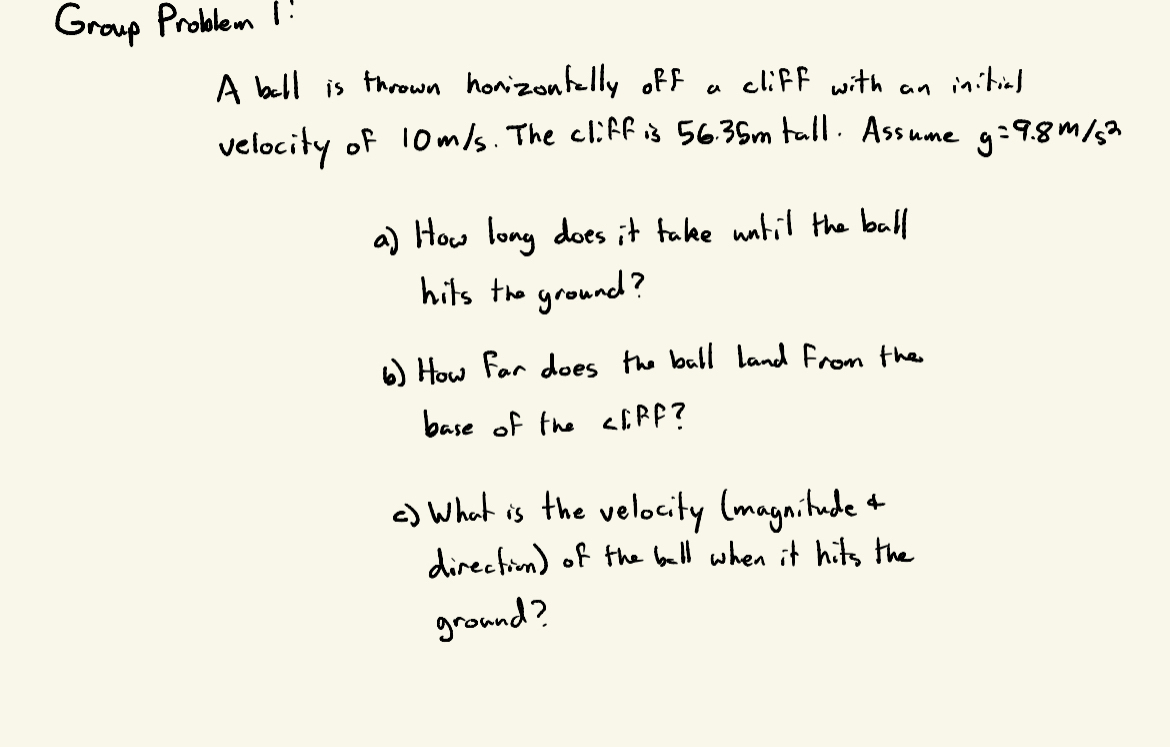 Solved Group Problem I:A ball is thrown horizontelly off a | Chegg.com