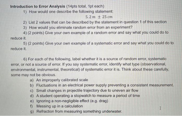 Solved Introduction to Error Analysis (14pts total, 1pt | Chegg.com