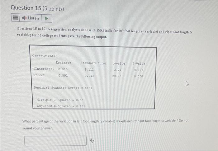 Solved Questions 15 to 17: A regression analysis done with | Chegg.com