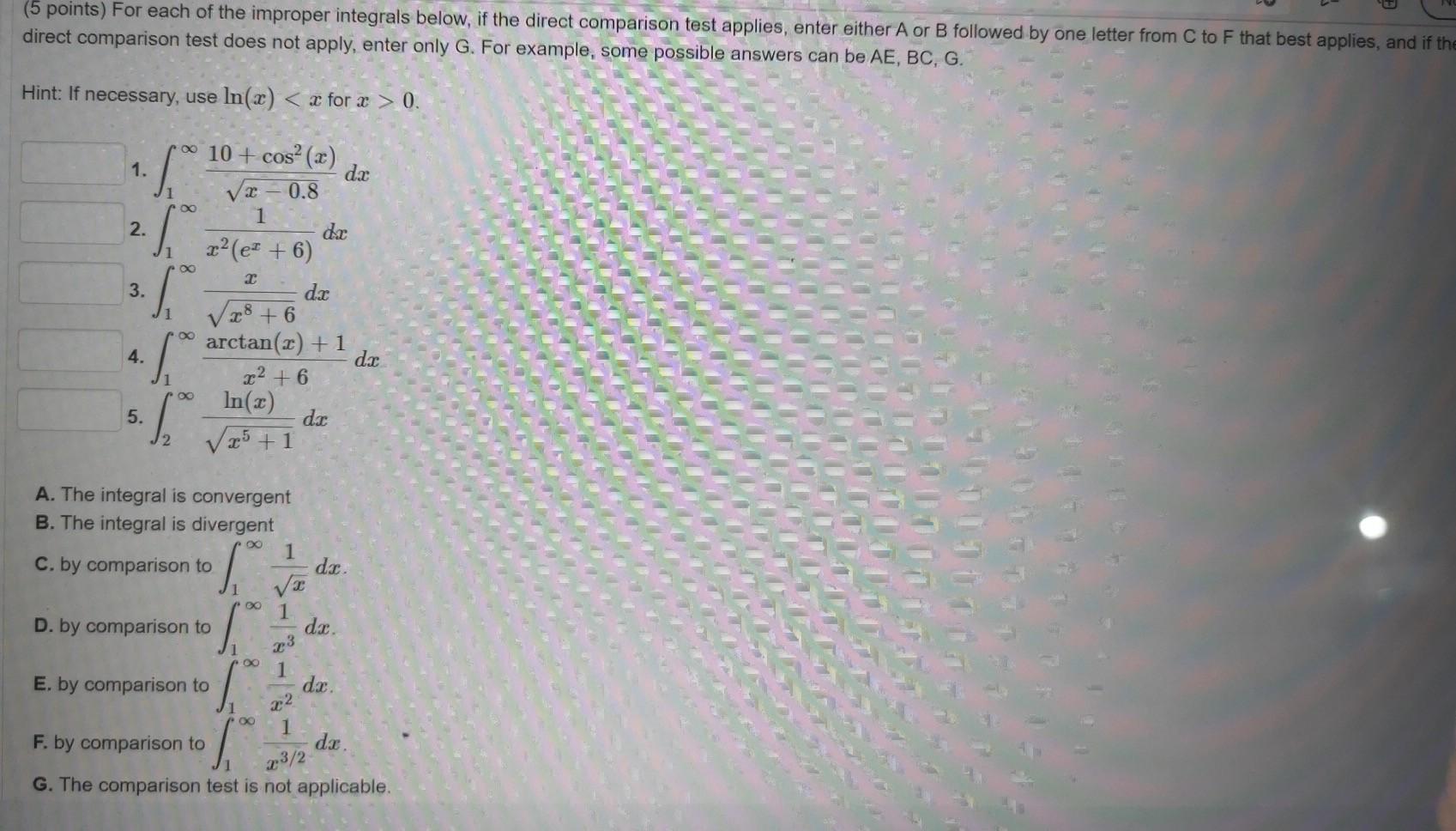 Solved (5 points) For each of the improper integrals below, | Chegg.com