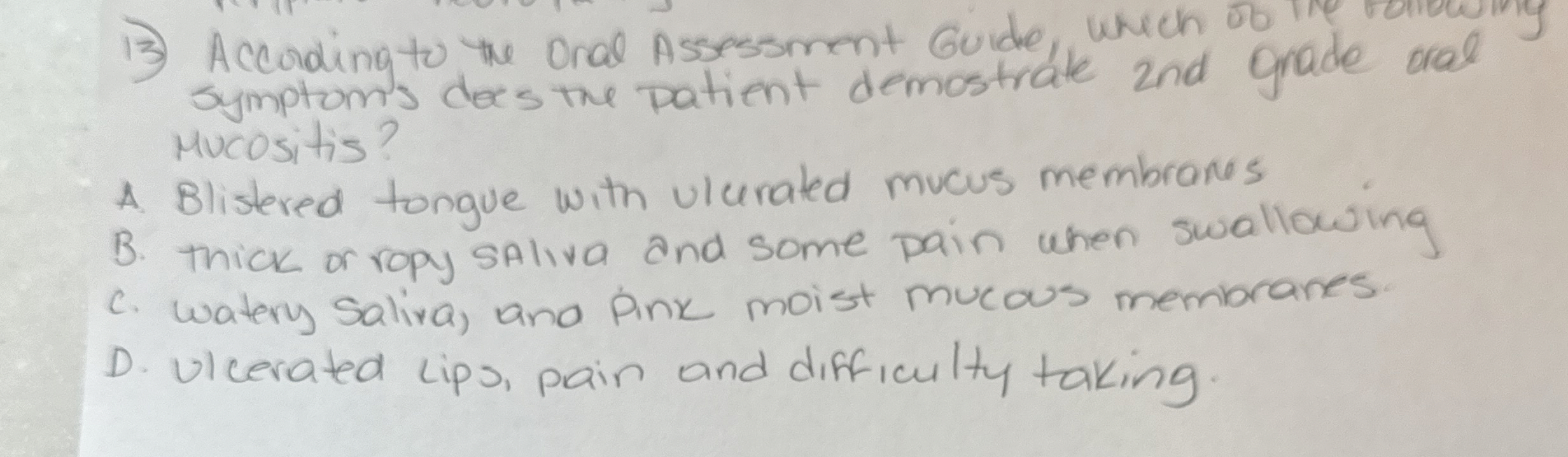 Solved According to the Oral Assessment Guide, which of | Chegg.com