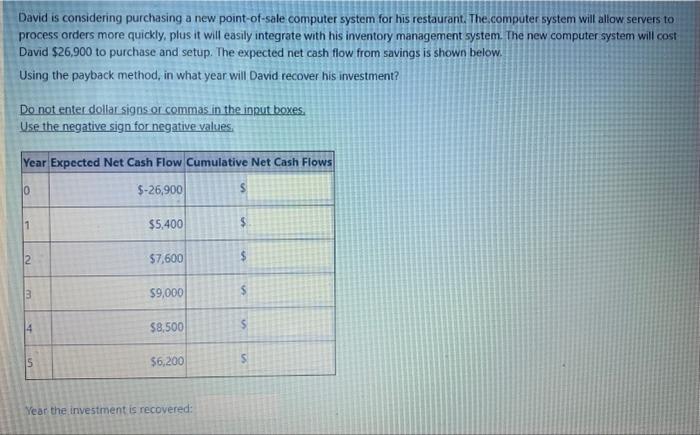 Solved David is considering purchasing a new point-of-sale | Chegg.com