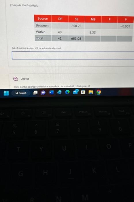 Solved Compute the F-statistic Typed numeric answer will be | Chegg.com