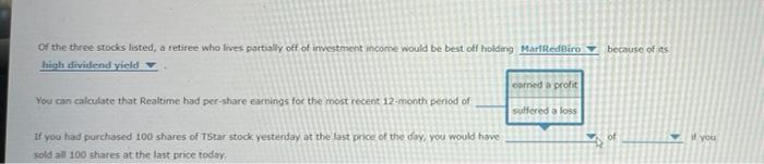 Solved Interpreting Stock Market Data The following table | Chegg.com