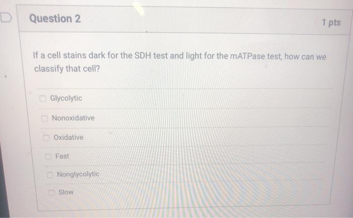 Solved Question 2 1 pts If a cell stains dark for the SDH | Chegg.com
