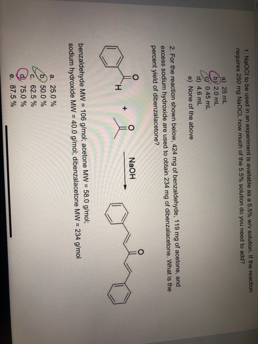 Solved 1. NaOCI to be used in an experiment is available as | Chegg.com