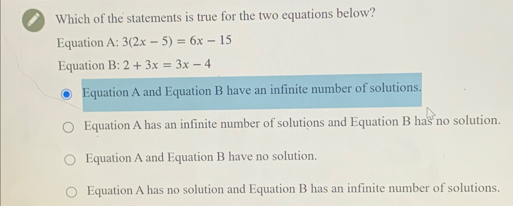Solved Which of the statements is true for the two equations | Chegg.com