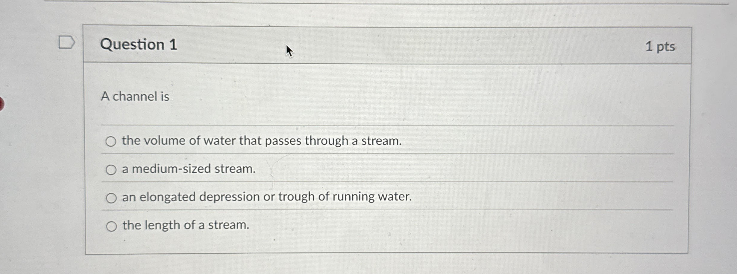 Solved Question 11 ﻿ptsA channel isthe volume of water that | Chegg.com