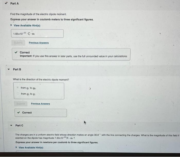 Solved PART C- The charges are in uniform electric field | Chegg.com
