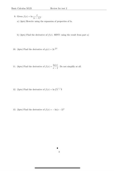 Solved 4. (10pts) Find the derivative of f(x)=(3x−4)5x, In | Chegg.com