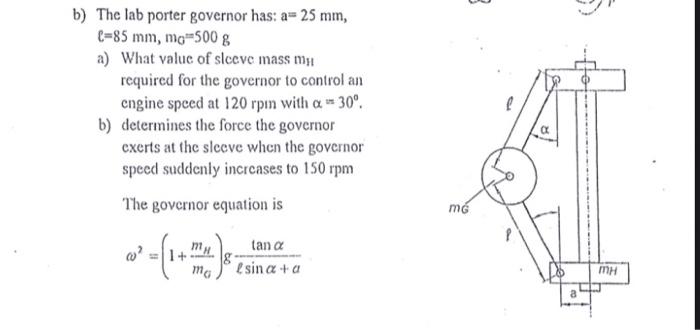 Solved b) The lab porter governor has: a=25 mm, ℓ=85 | Chegg.com