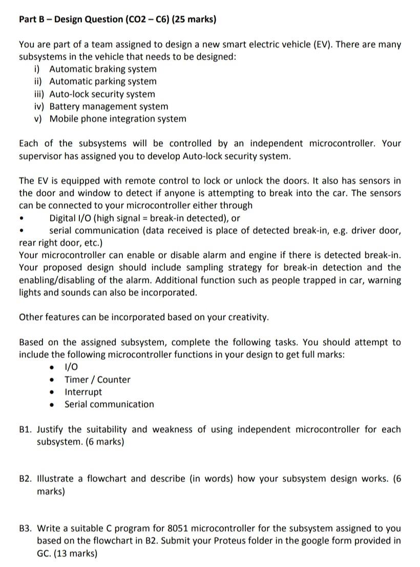 Part B - Design Question (CO2-C6) (25 marks) You are | Chegg.com