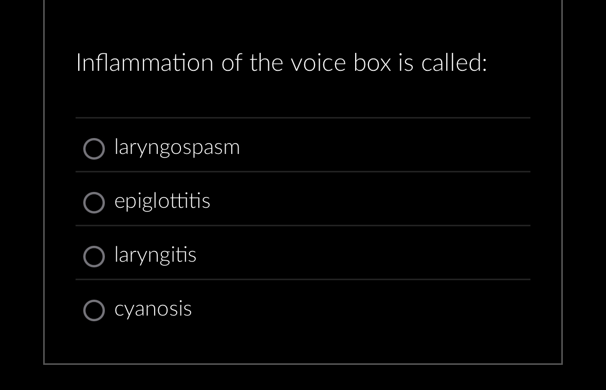Solved Inflammation of the voice box is | Chegg.com