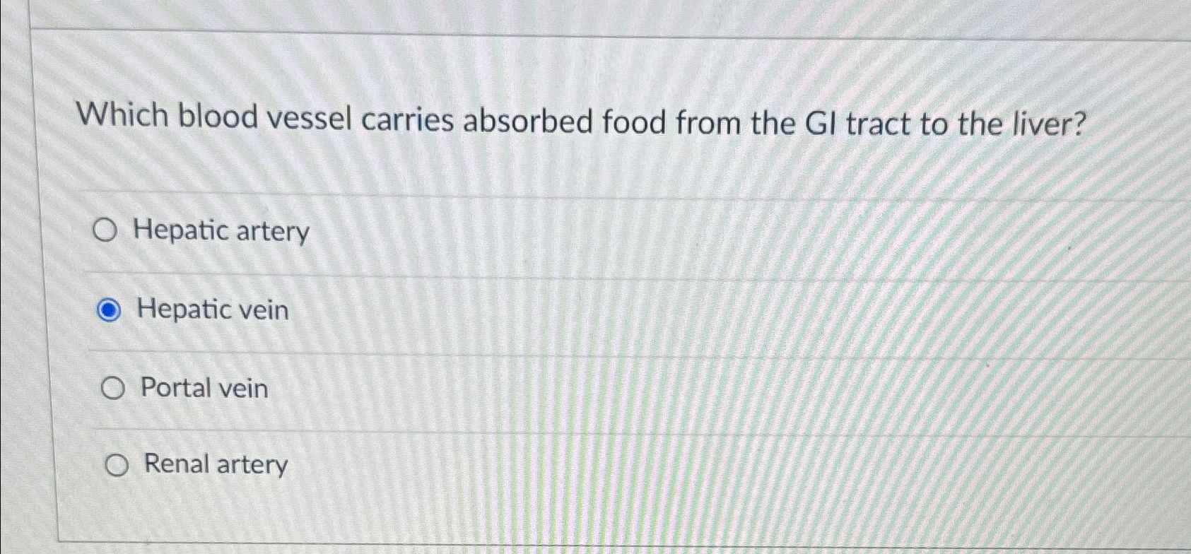 Solved Which blood vessel carries absorbed food from the GI | Chegg.com