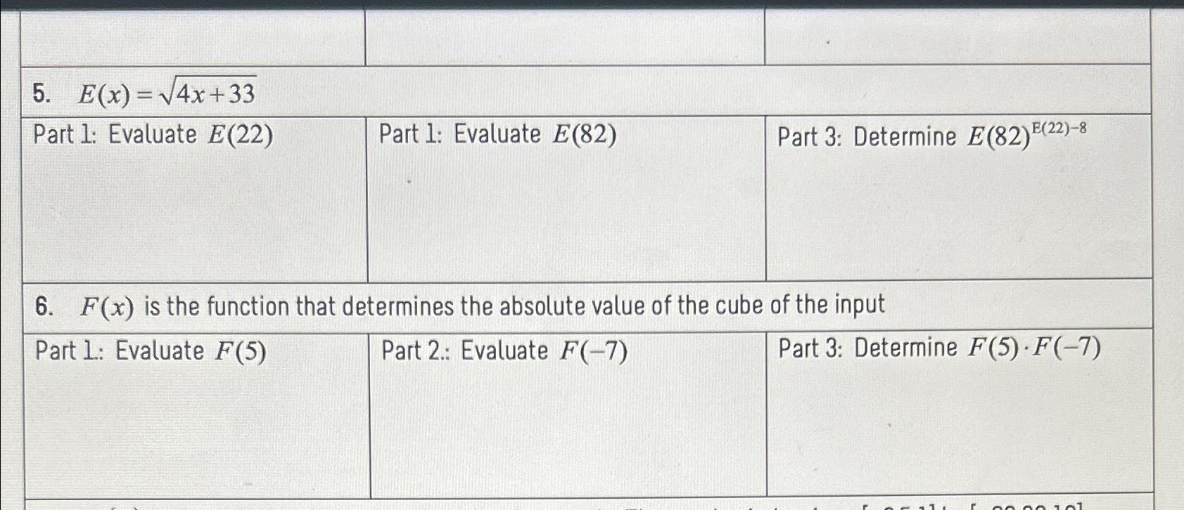Solved E(x)=4x+332\table[[Part l: Evaluate E(22),Part 2: | Chegg.com